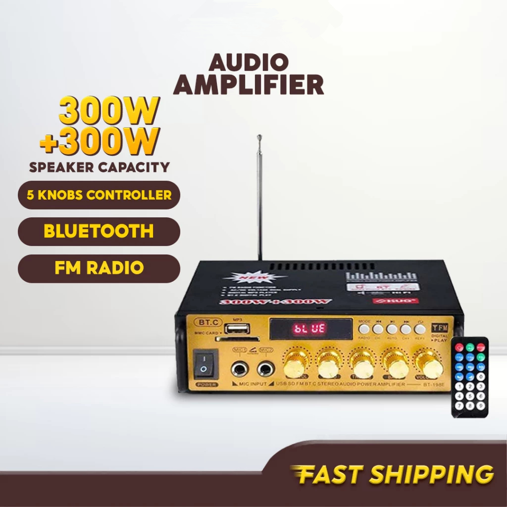 LTE 300W+300W Digital HiFi Bluetooth Stereo Audio Amplifier FM Radio USB | BT-198E | Shopee ...