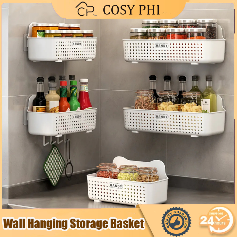 COSYPHI Wall Hanging Plastic Storage Basket Seasoning Storage Bathroom ...