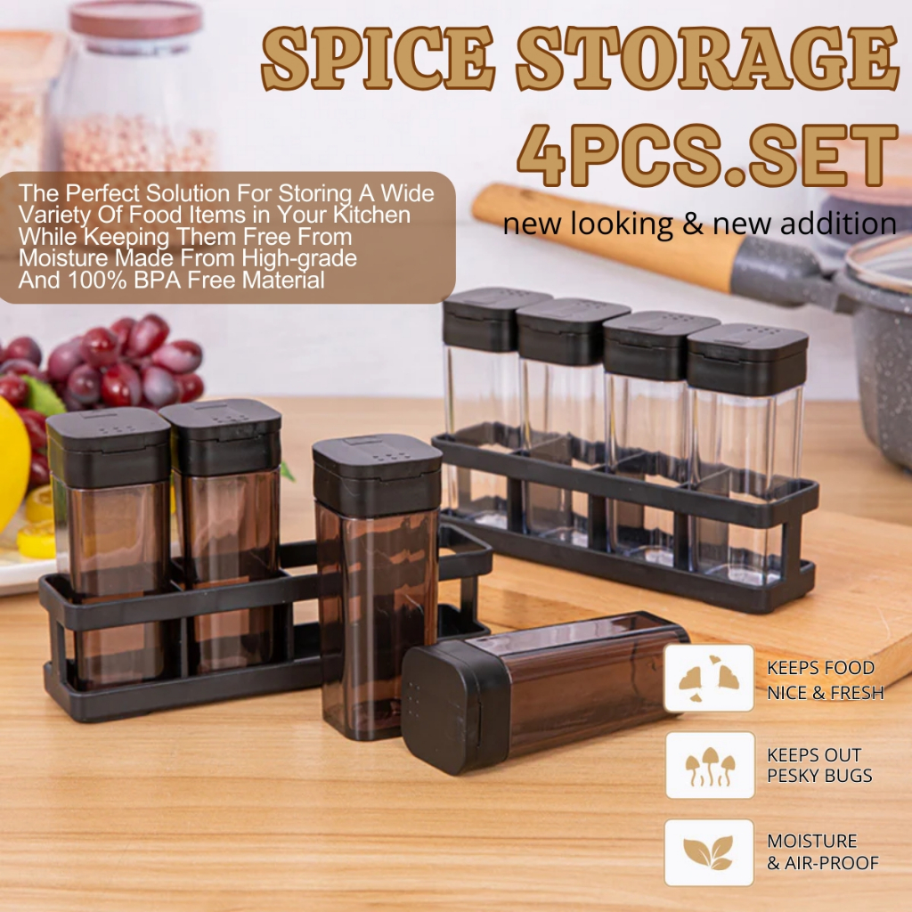 4pcs/Set Seasoning Jars Set Portable Transparent Spice Condiment ...