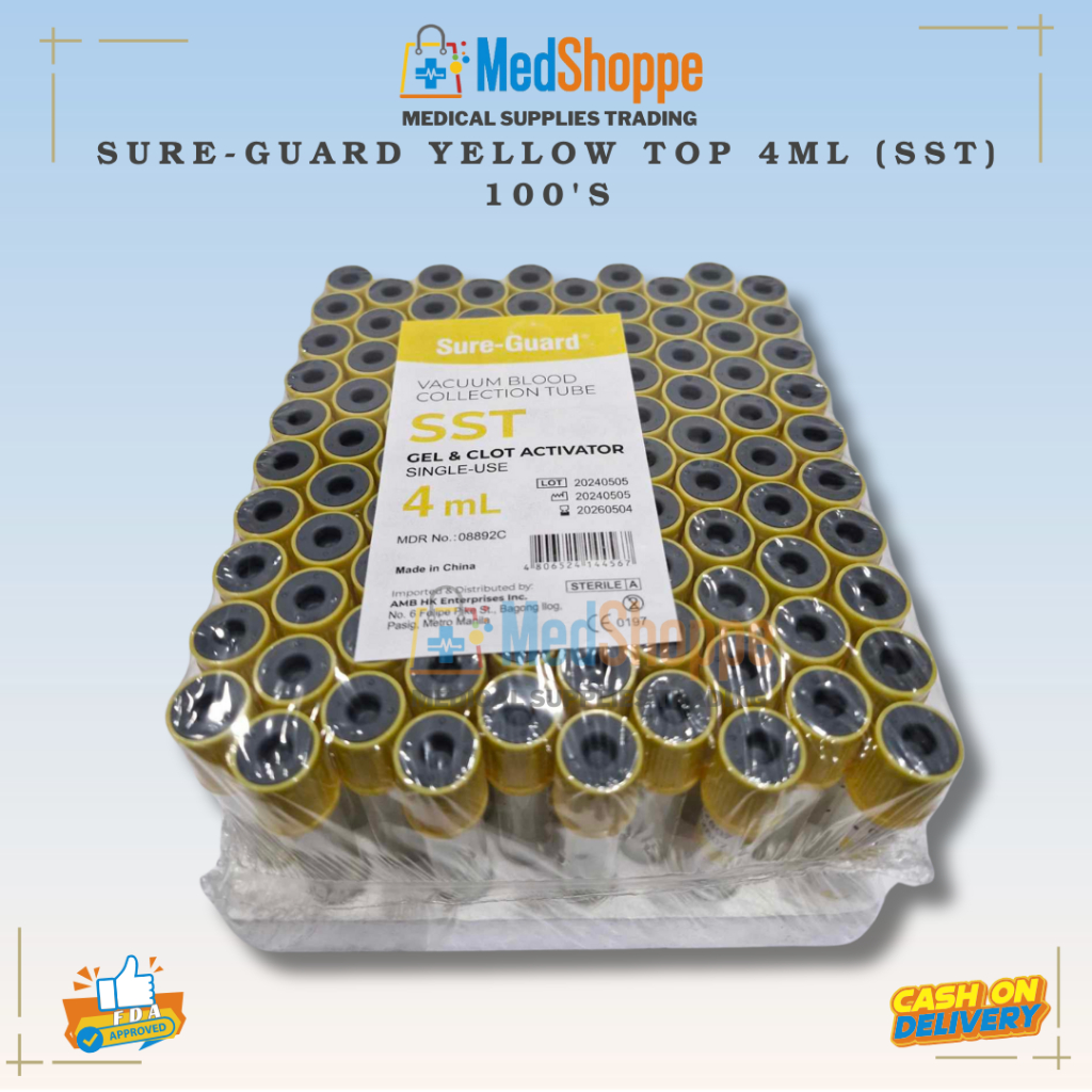 SURE-GUARD YELLOW TOP Blood Collection Vacuum Tubes 4ml (SST) 100's ...