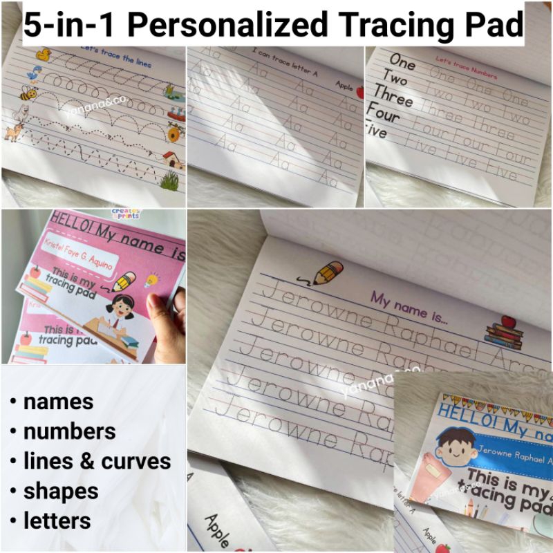 5-in-1 Personalized Name Tracing Pad Shapes Letters Numbers for Kids ...
