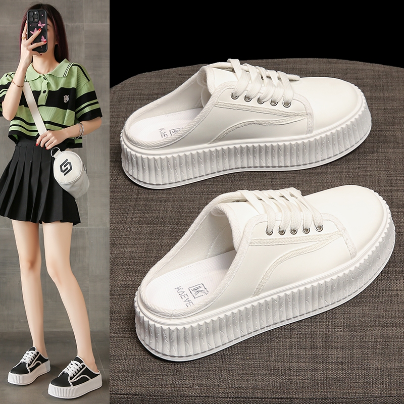 「KAEVE」5 CM bottom Casual chunky srubber slip on fashion leather half ...