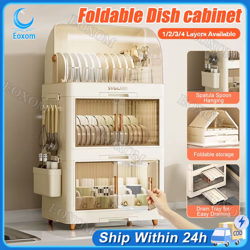 Plastic Dish Cabinet Foldable Dish Drainer Kitchen Aesthetic With Cover ...