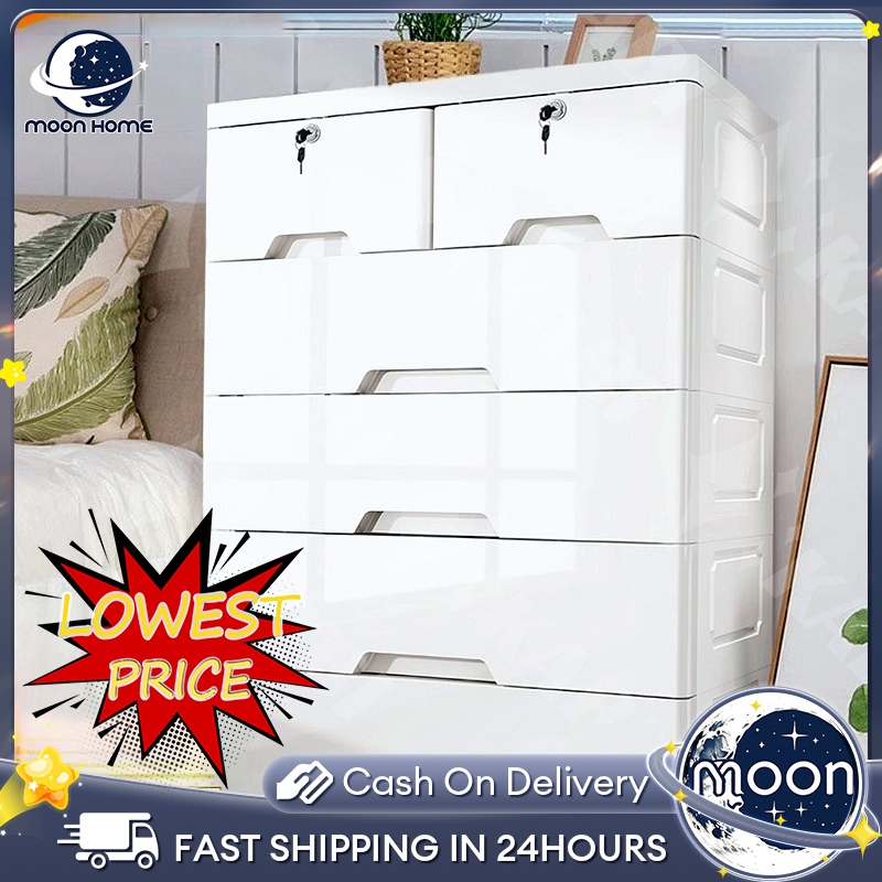 MOON Drawer Cabinet Thickened Plastic With Lock Durabox With Wheels For ...