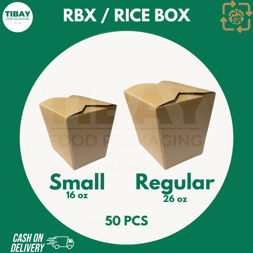 (50 PCS) Rice In A Box RBX Chao Fan Box 16oz 26oz Brown with Laminated ...