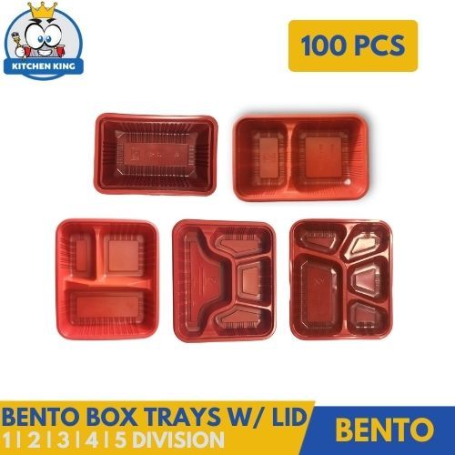 Bento Box Tray With Plastic Lid [100pcs] - 1 | 2 | 3 | 4 | 5 Division ...