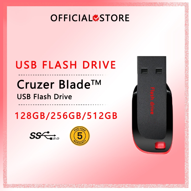 Sandisk USB Flash Drive Cruzer Blade 128GB 256GB 512GB USB 2.0 | Shopee ...