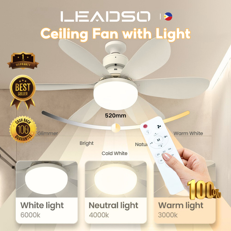 LEAD Tri Colors Ceiling Fan With Light Remote Control 6-Blade Fan Light ...