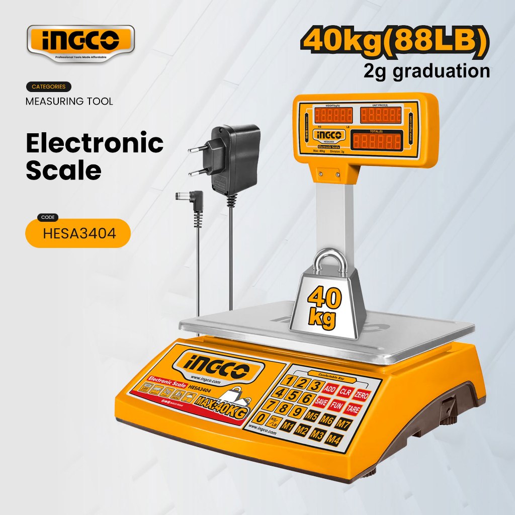 Ingco 40kg Digital Weighing Scale with LED Display 2g Double-Sided ...