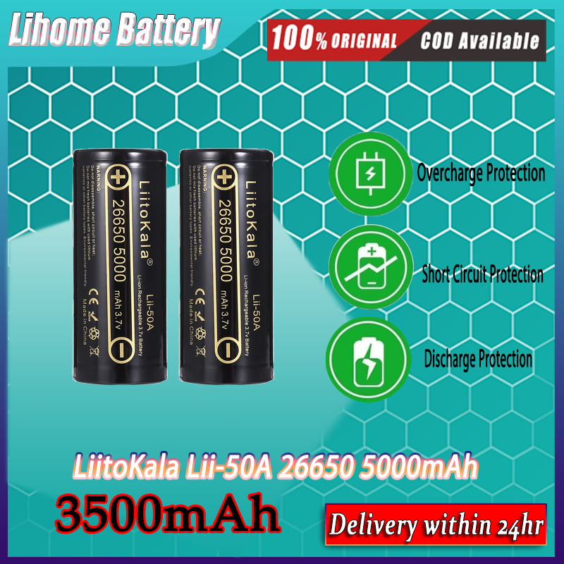 LiitoKala 26650 5000mAh 100% Original Rechargeable Battery Li-lon 50A 3.7V Liitokala【In stock ...