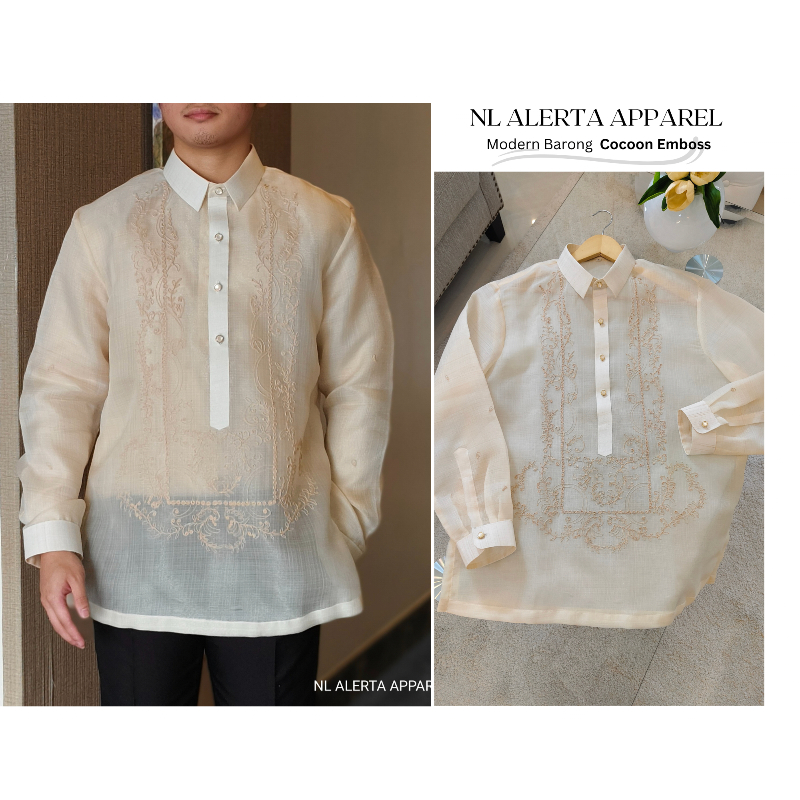MODERN BARONG TAGALOG EMBOSS EMBROIDERED PINYA COCOON FOR MEN | Shopee ...