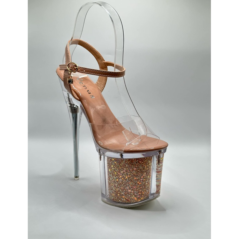 Womens Elegant Pageant Heels w/ Glitters Design Nude Color Transparent ...