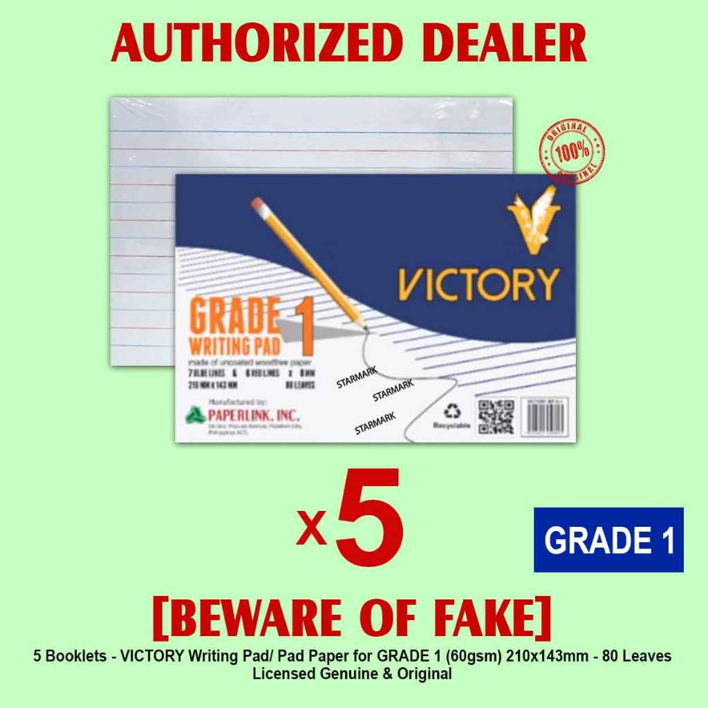 VICTORY Grade Pad Paper Papers Pads for GRADE 1 - 210x143mm 60gsm 80 ...