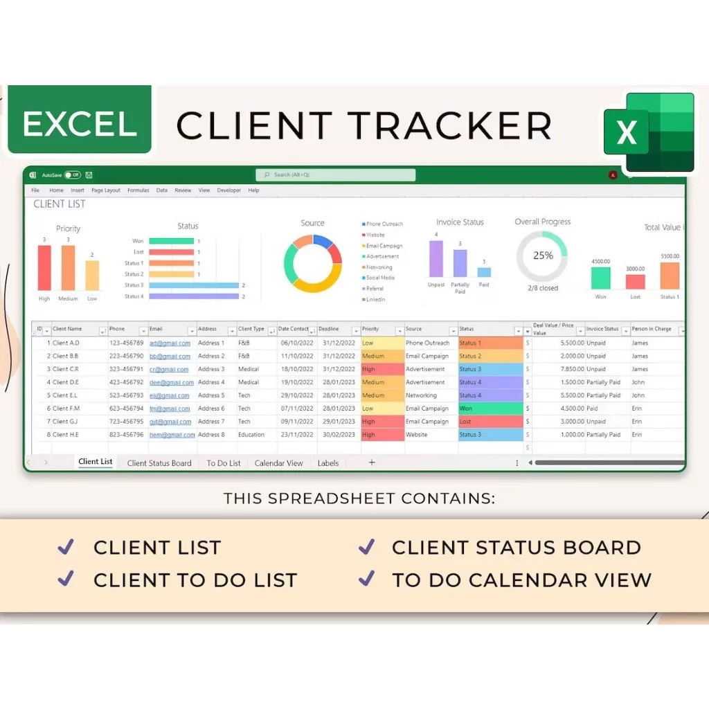 Digital Planner, Excel Client Tracker, Small Business Template, CRM ...