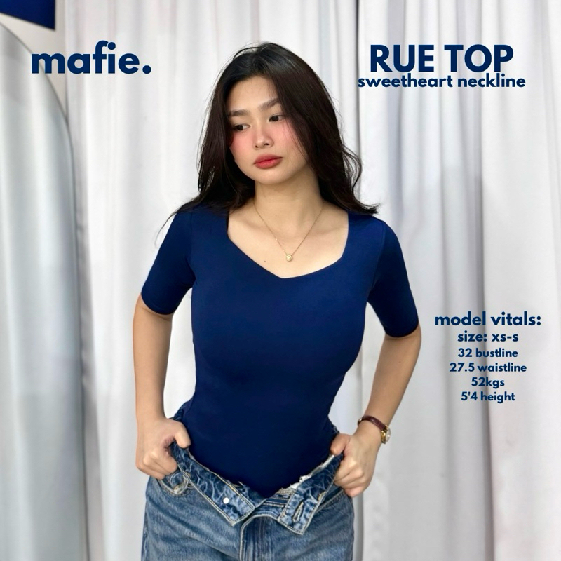 Mafie. RUE Top Sweetheart Neck 3/4 Sleeves Premium 2-Way Cotton Spandex ...