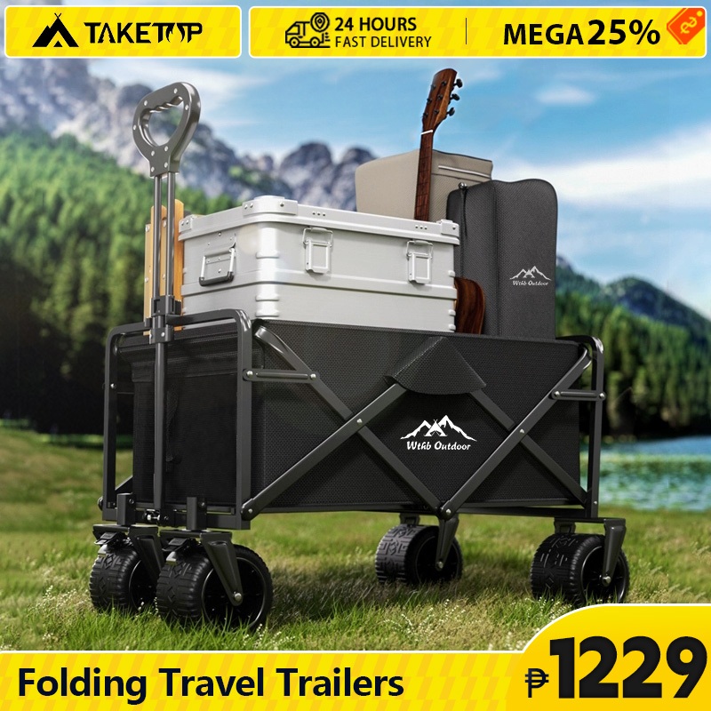 Camping trolley cart wagon Folding Travel Trailers Storage Basket Tool ...
