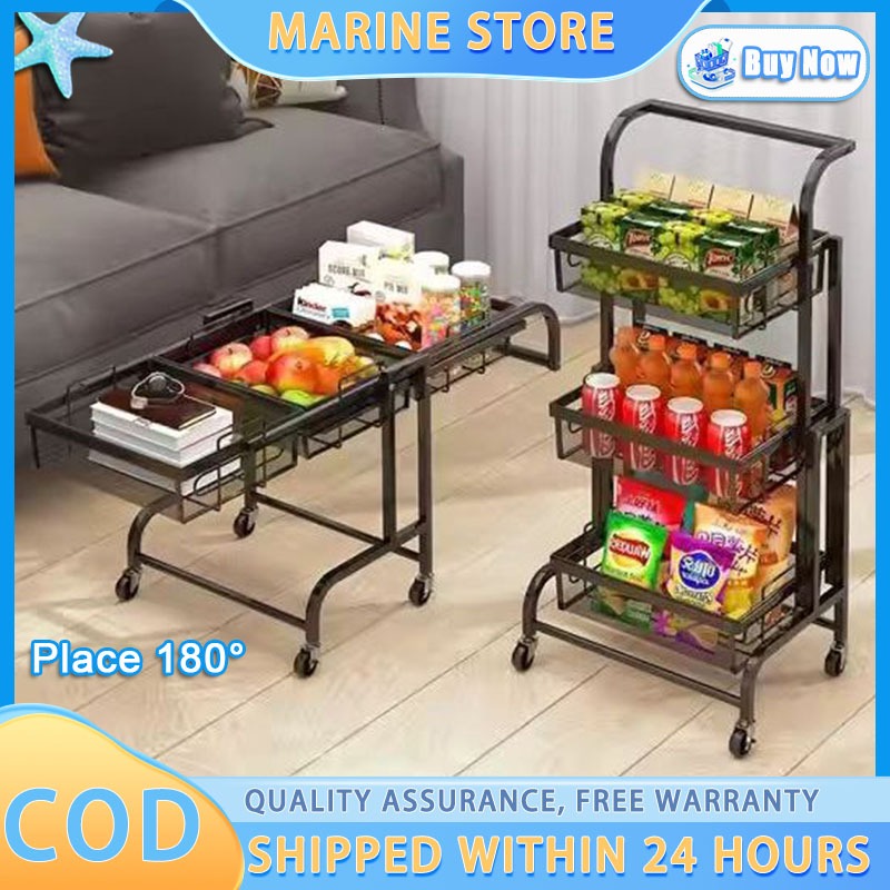 Snack Storage Cart Kitchen Shelves Folding Trolley Multi-Layer Movable ...