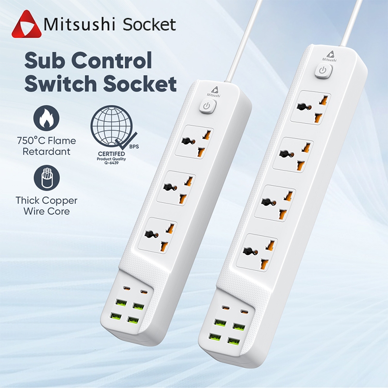 Mitsushi Extension Socket 2500W Power Strip Socket 3/4 Sockets with USB ...
