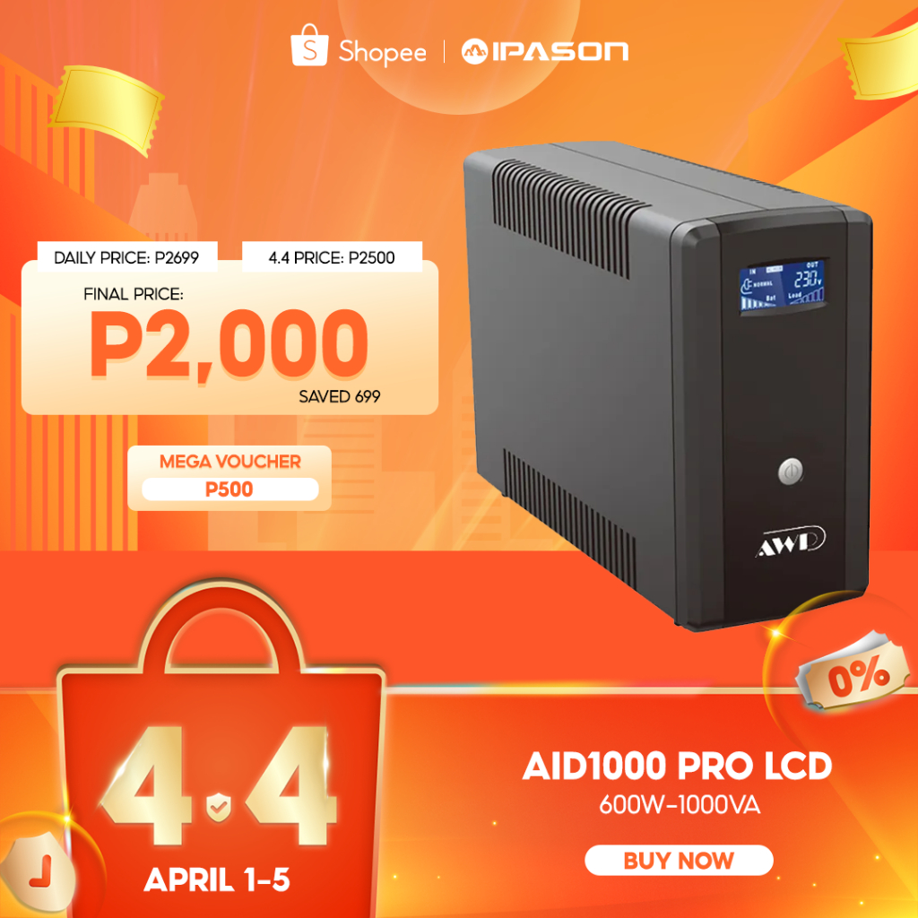 AWP AID1000 Pro Aide LCD 600W-1000VA UPS with AVR Uninterruptible Power ...