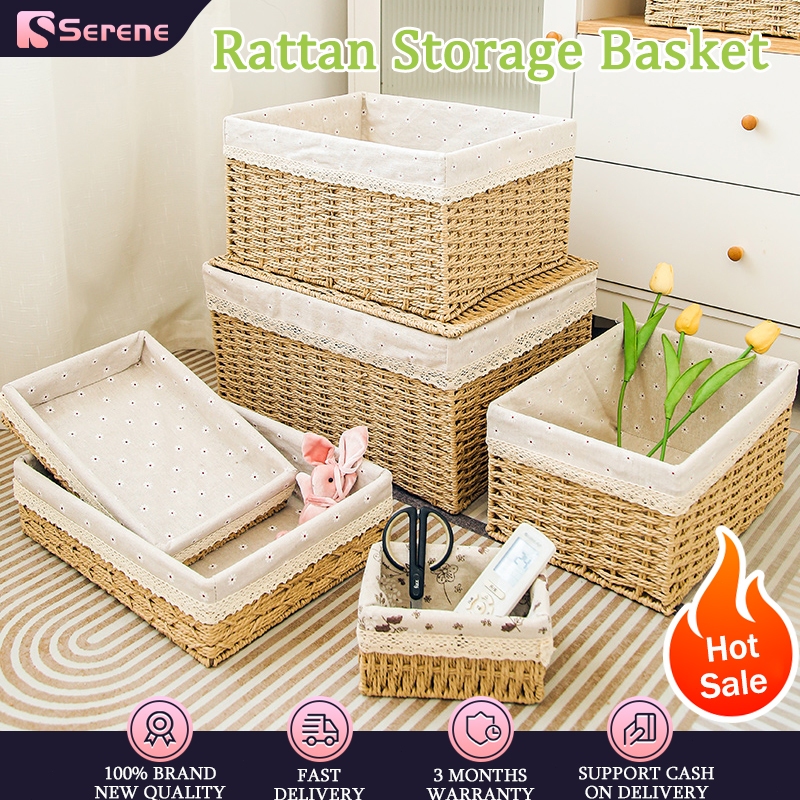 Nordic Rattan Storage Basket Hand-Woven Storage Box Fruit Snacks ...