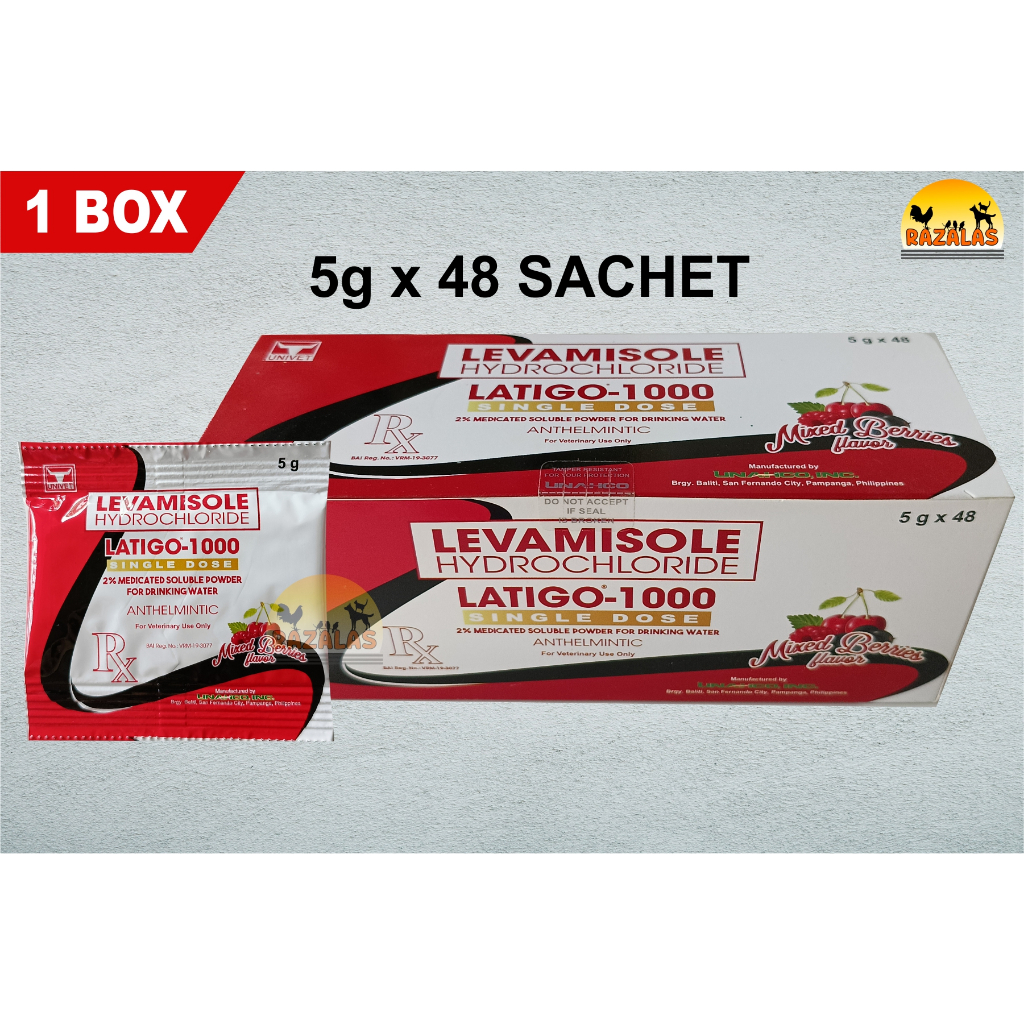 UNIVET LATIGO 1000 2% MEDICATED SOLUBLE POWDER 5G x 48 SACHETS/BOX ...
