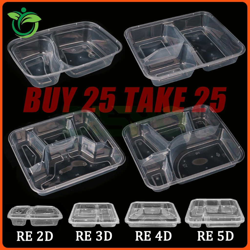 【BUY 25 TAKE 25】Microwavable Plastic Bento Box Tray With Lid Disposable ...