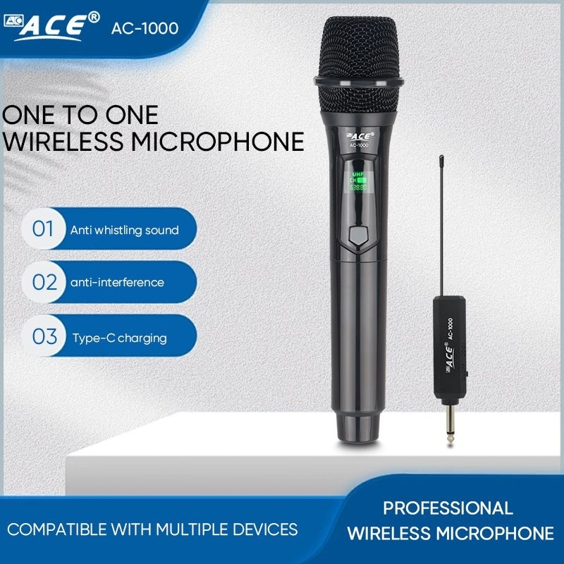 ACE AC-1100 Professional UHF Wireless Rechargeable Microphone | Shopee Philippines