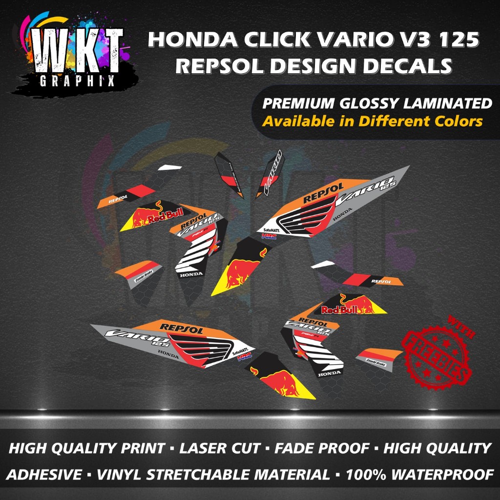HONDA CLICK VARIO V3 125 REPSOL DESIGN DECALS (WATERPROOF, LAMINATED ...