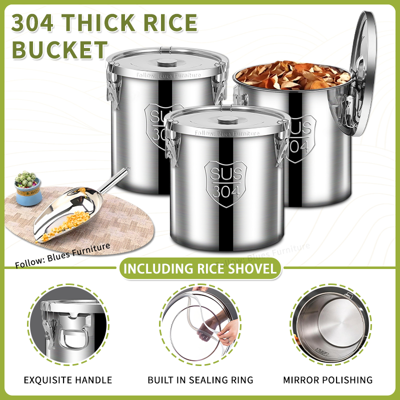 Thickened 304 stainless steel rice storage container 25 kg/15kgflour ...