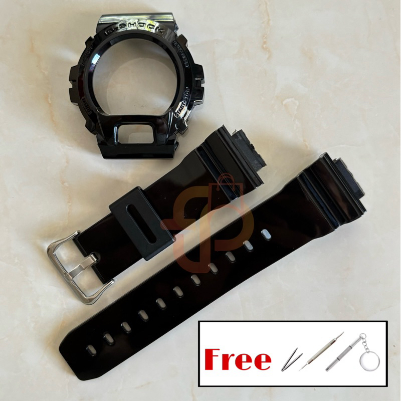Replacement Strap & Bezel Glossy Black All for G-sh0ck DW6900 DW-69000 ...
