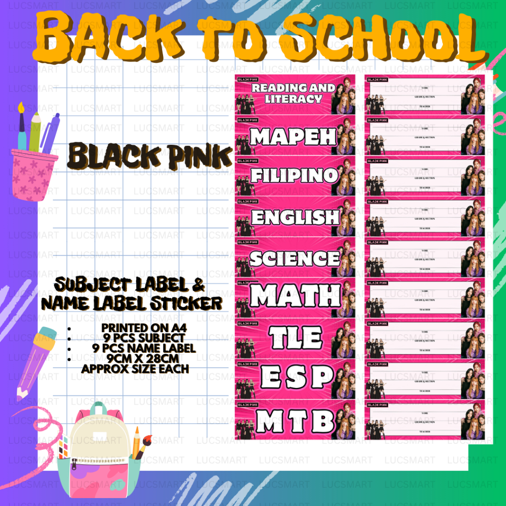 LUCSMART Fast shipping - NEW DESIGN BLACK PINK THEMED Subject and Name ...