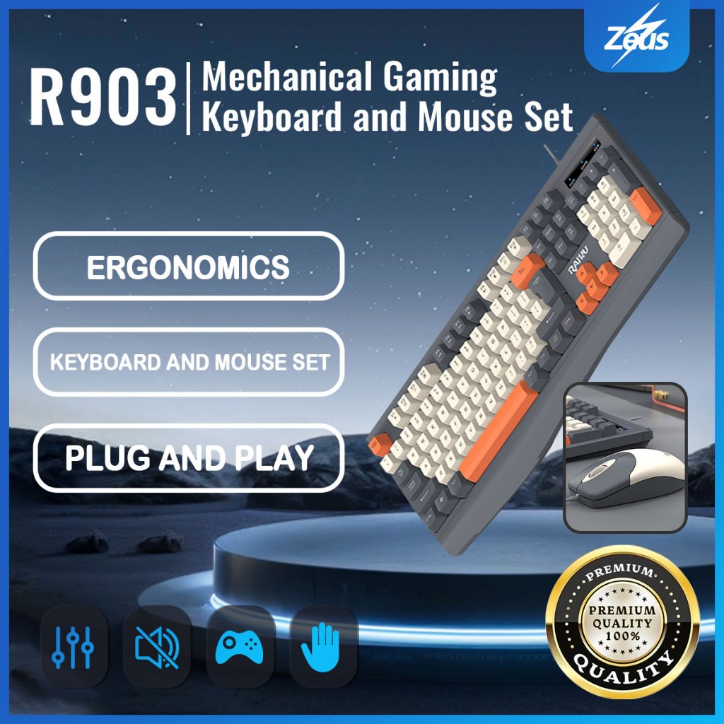 Zeus® x Raiku R903 Keyboard and Mouse Set Full Size Office Keyboard Set ...