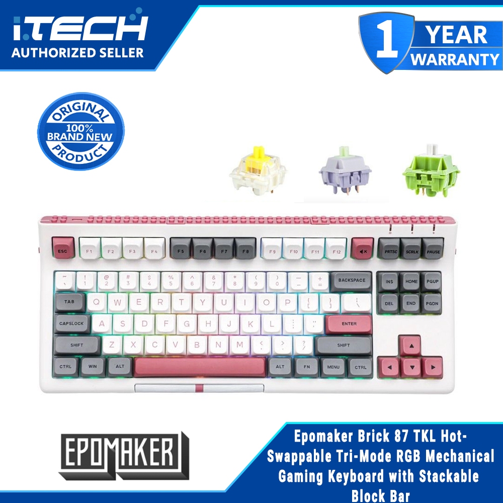 Epomaker Brick 87 TKL Hot-Swappable Tri-Mode RGB Mechanical Gaming Keyboard with Stackable Block ...