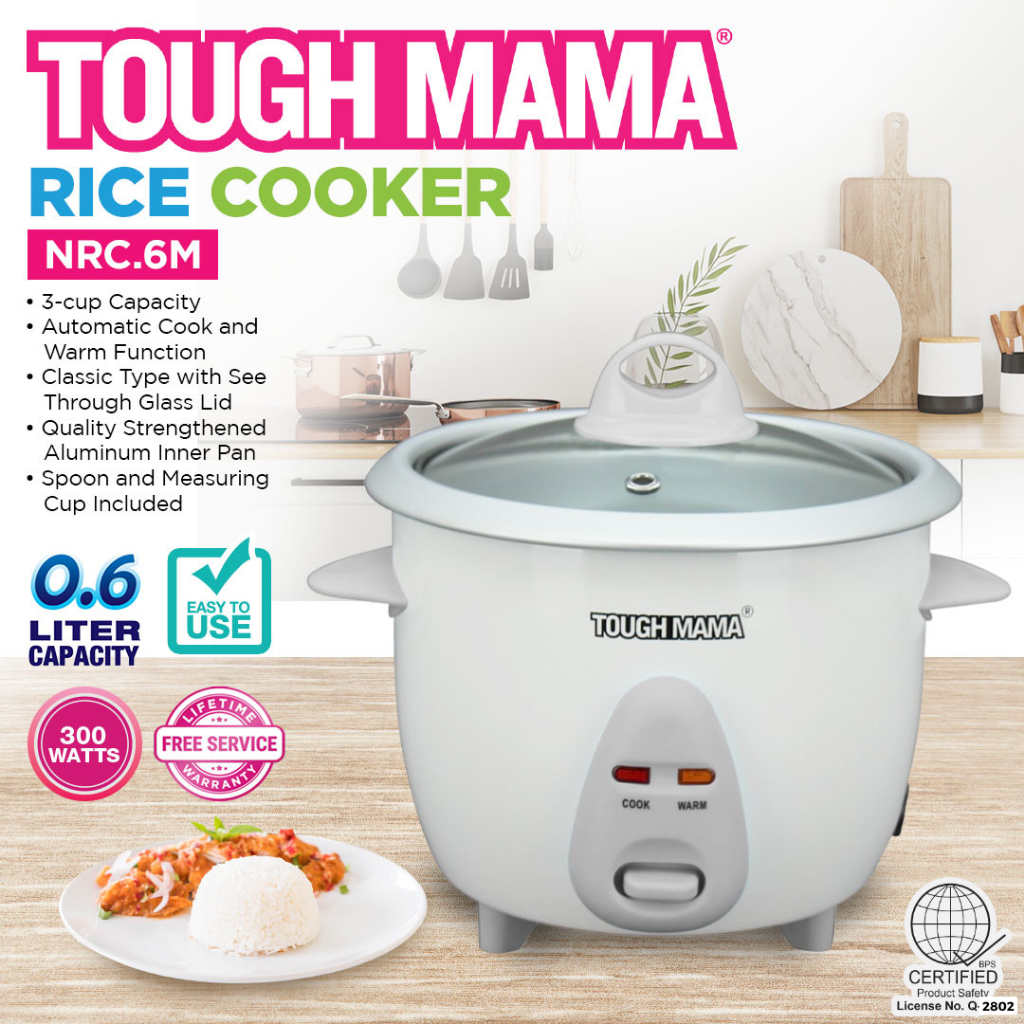 Tough Mama NRC-6M WHITE/GRAY 0.6L 3-Cup Drum Rice Cooker Minimalist ...