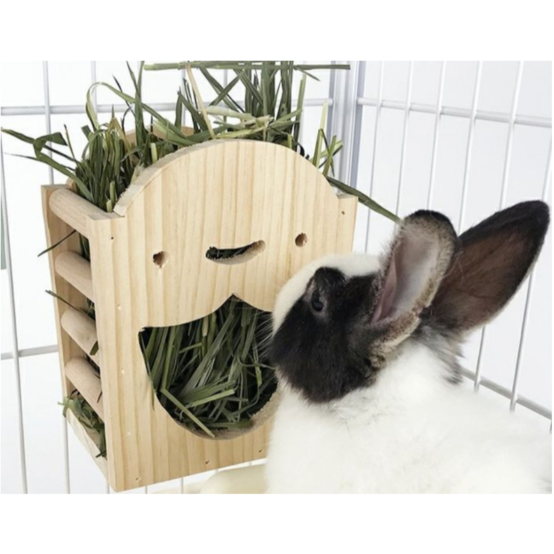 Rabbit wooden hay feeder Rabbit hanging hay cage feeder rack | Shopee ...