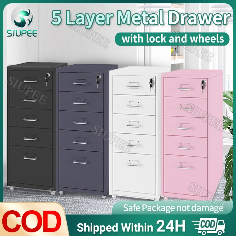 【On Hand】Lockable 5 Layer Metal Drawer Cabinet Home Office File Cabinet ...