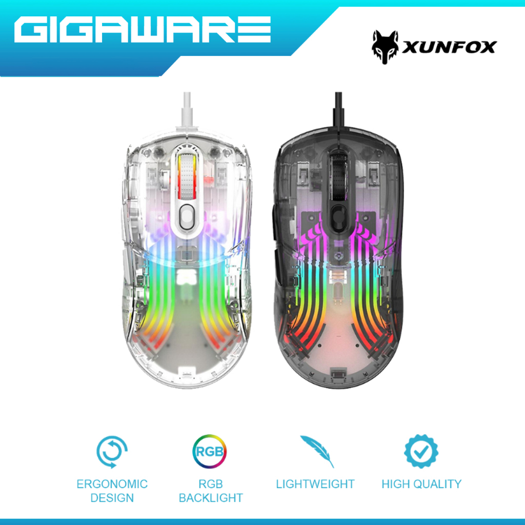 Gigaware Xunfox XYH10 USB Wired Full Body Transparent Design Mouse RGB ...