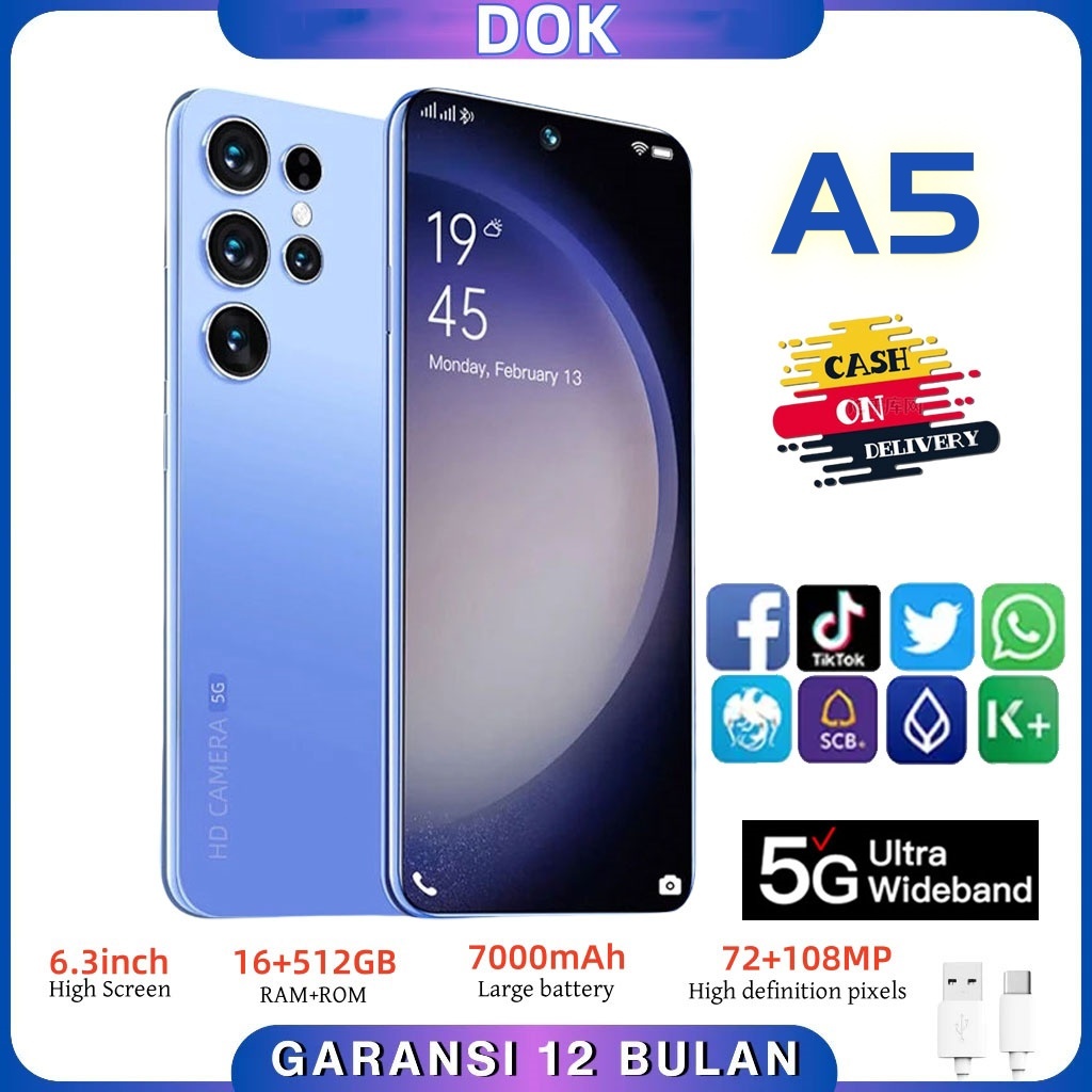 5G Smart Android Phone A5 6.3-inch HD Full Screen 16+512GB 7000mAh ...