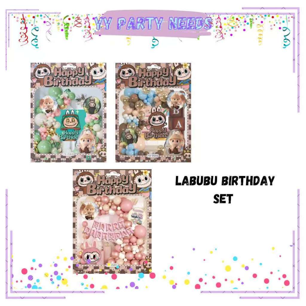 Labubu theme birthday balloon arch set labubu birthday decoration ...