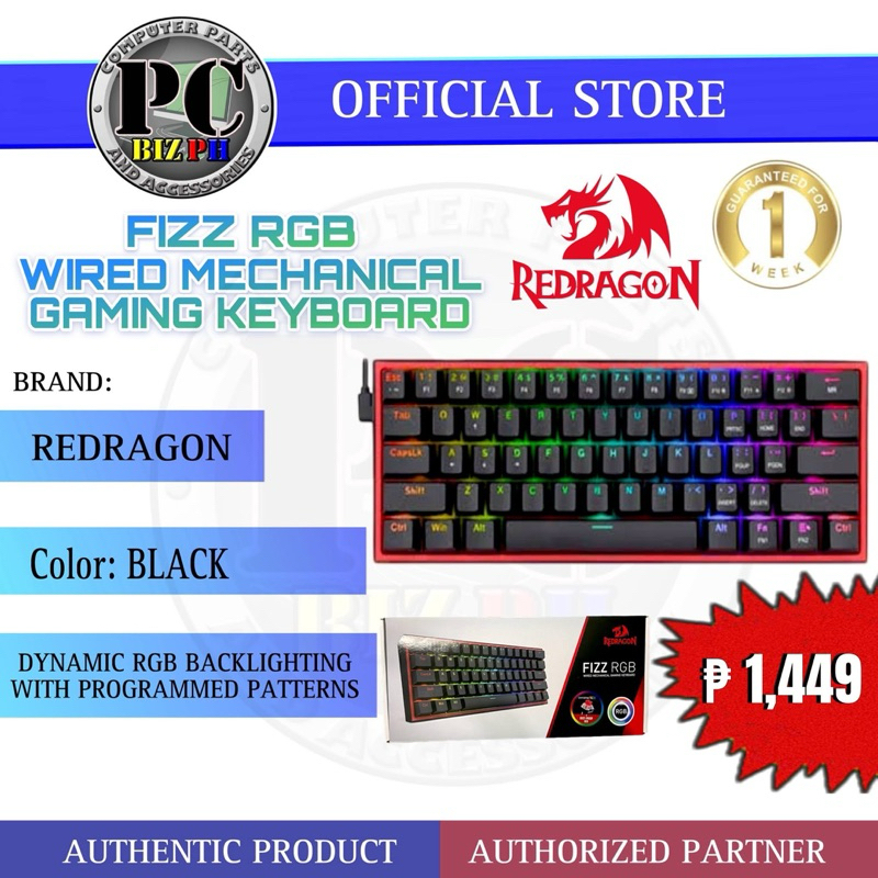 REDRAGON FIZZ RGB WIRED MECHANICAL GAMING KEYBOARD | Shopee Philippines