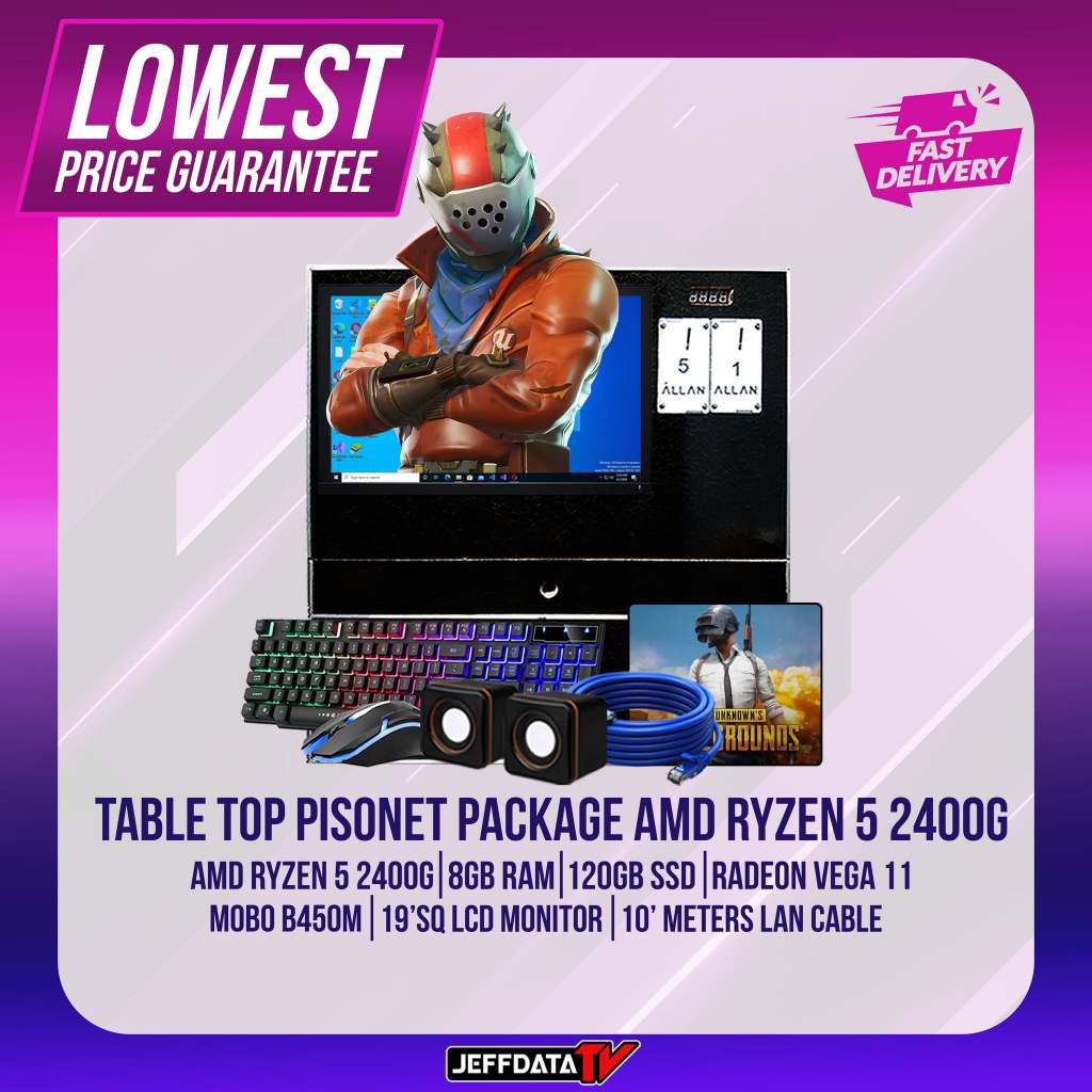 JEFFDATAPC-TABLE TOP PISONET RYZEN 5 2400G B450M 8GB 120GB SSD VEGA 8 ...