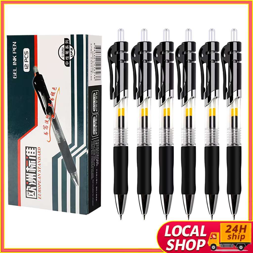 12pcs/set 0.5 mm push neutral black ballpen Quick Drying Ballpen ...