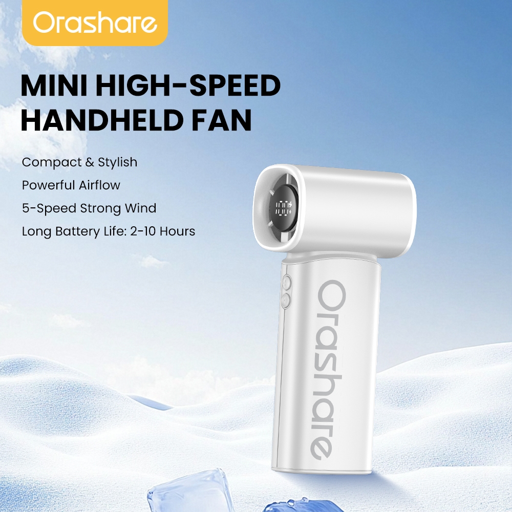 Orashare HF17 Handheld Mini Fan 4000mAh Rechargeable 5 Gear Strong Wind LED Display Portable Jet ...