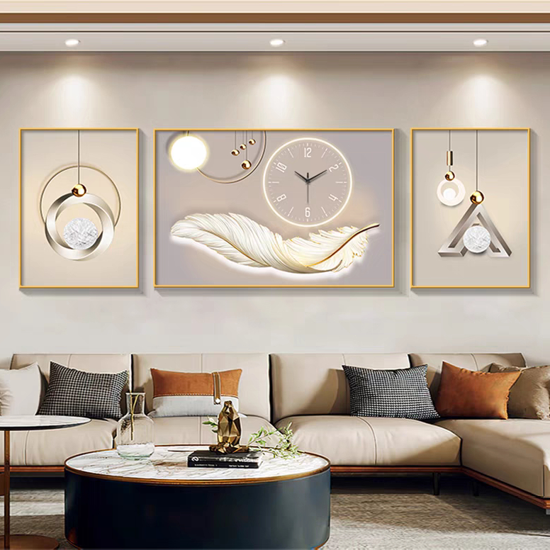 Modern Art mural 3 Pcs Set Frame Abstract Decor mural clock Painting ...