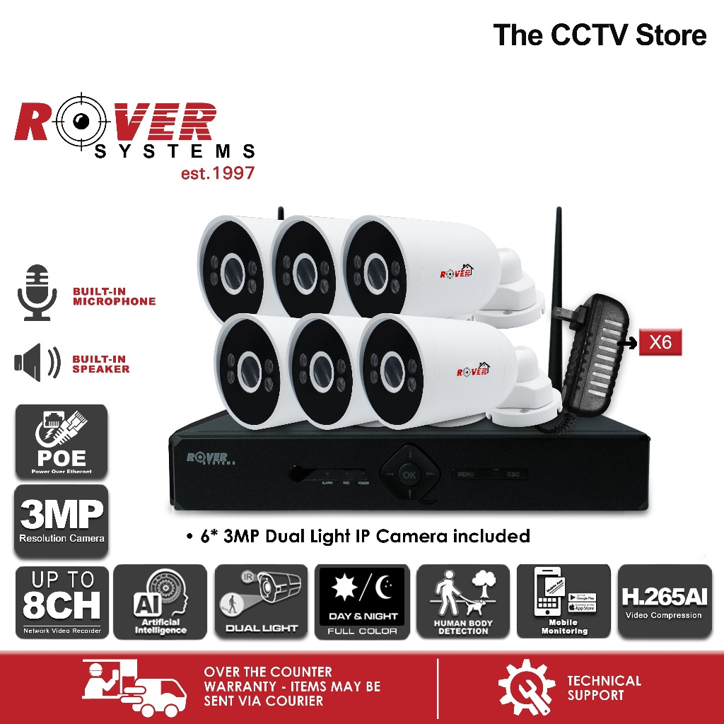 Rover Systems (6) IP Camera Set with Audio | 3MP FULL COLOR Smart DUAL ...