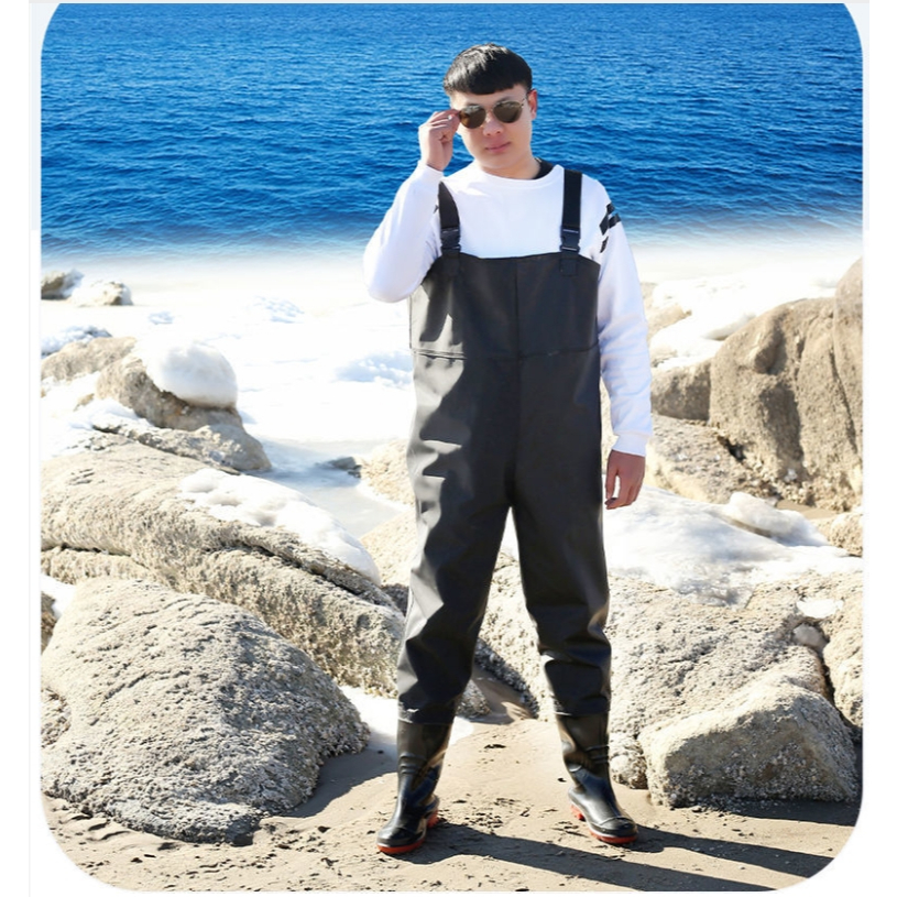 Universal wading jumpsuit Black thick waterproof pants Fishing suit ...