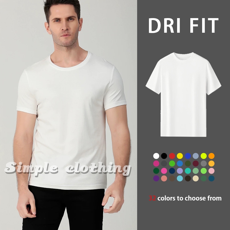 Simple clothing DRI-FIT motion shirt for wen Solid color round neck ...