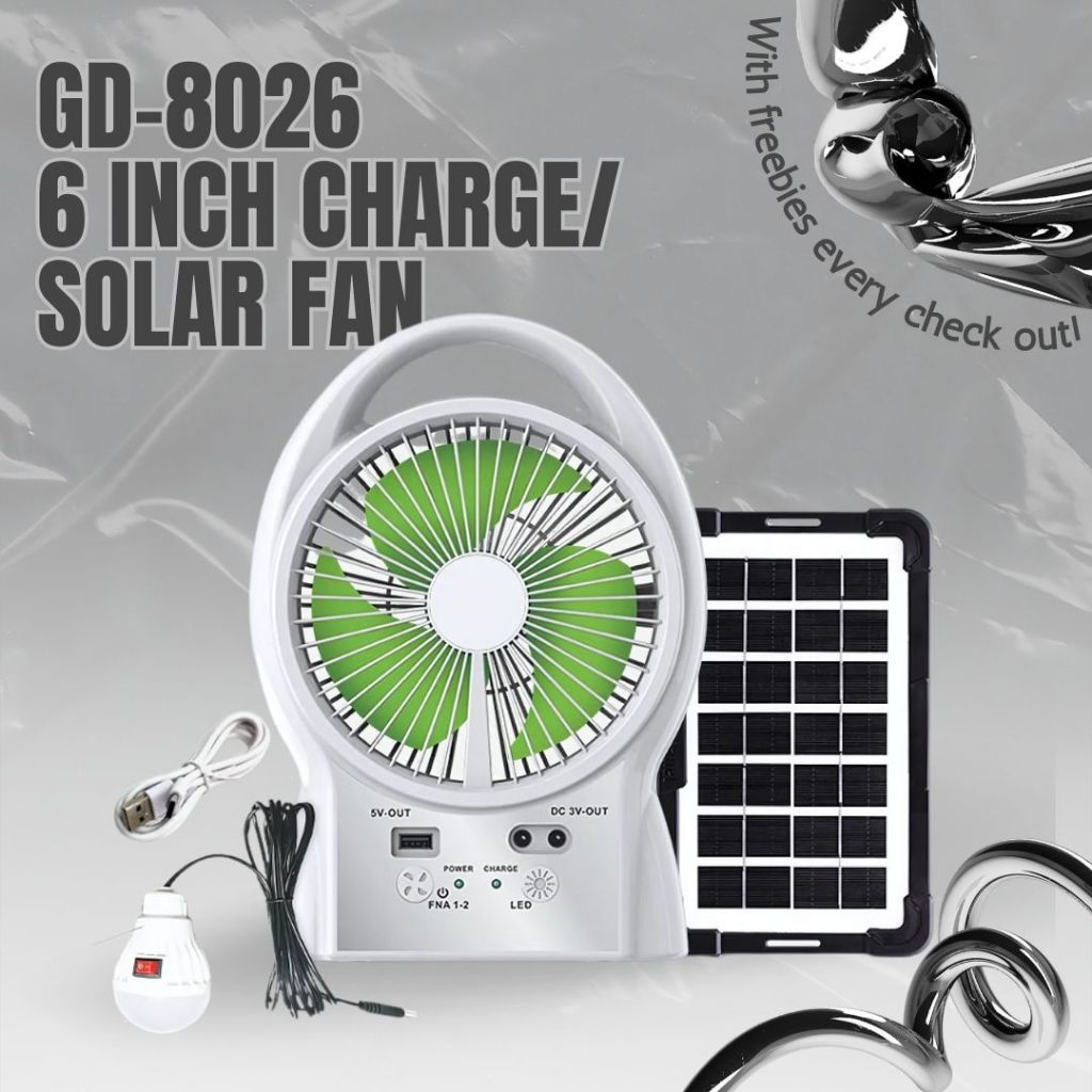 GDTIMES Portable Rechargeable Fan with Solar Panel & Light | Camping ...