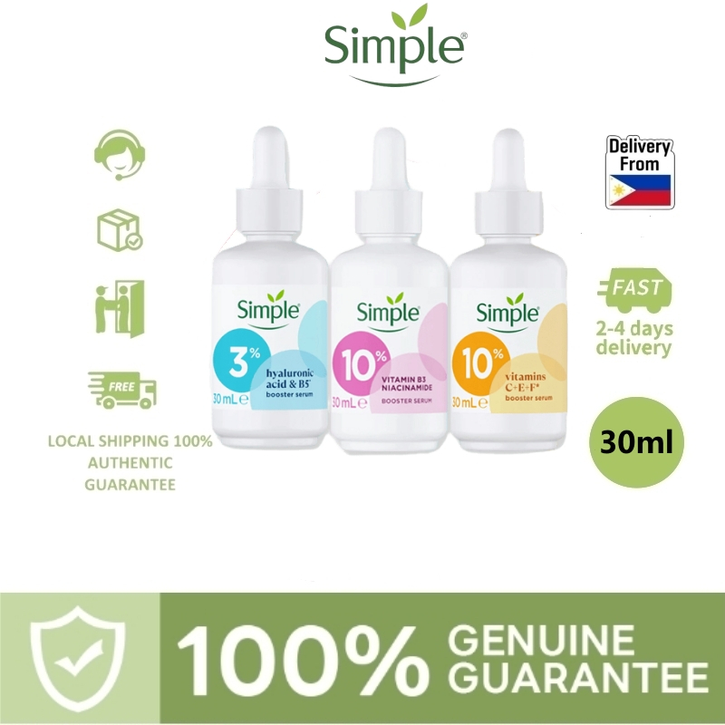 Simple Booster Serum 3% Hyaluronic Acid B5 10% Vitamin C E F & 10% ...