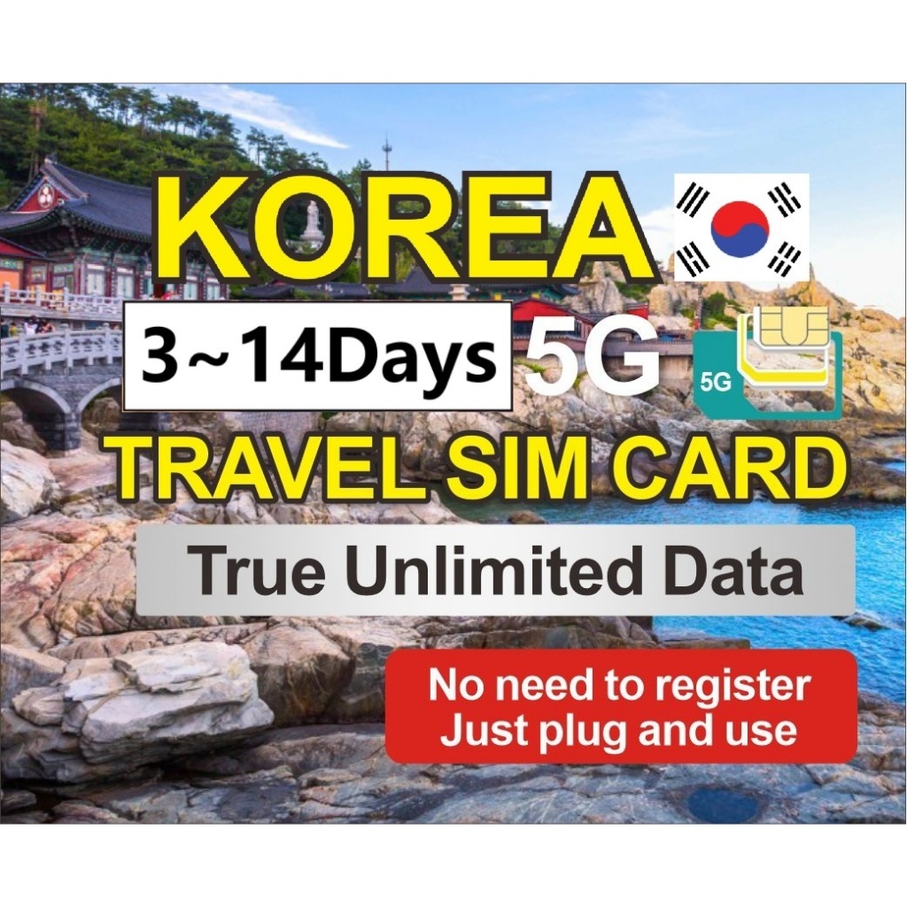 Korea travel sim card (SK Telcom 4G/5G) , Unlimited data, 3~14days ...